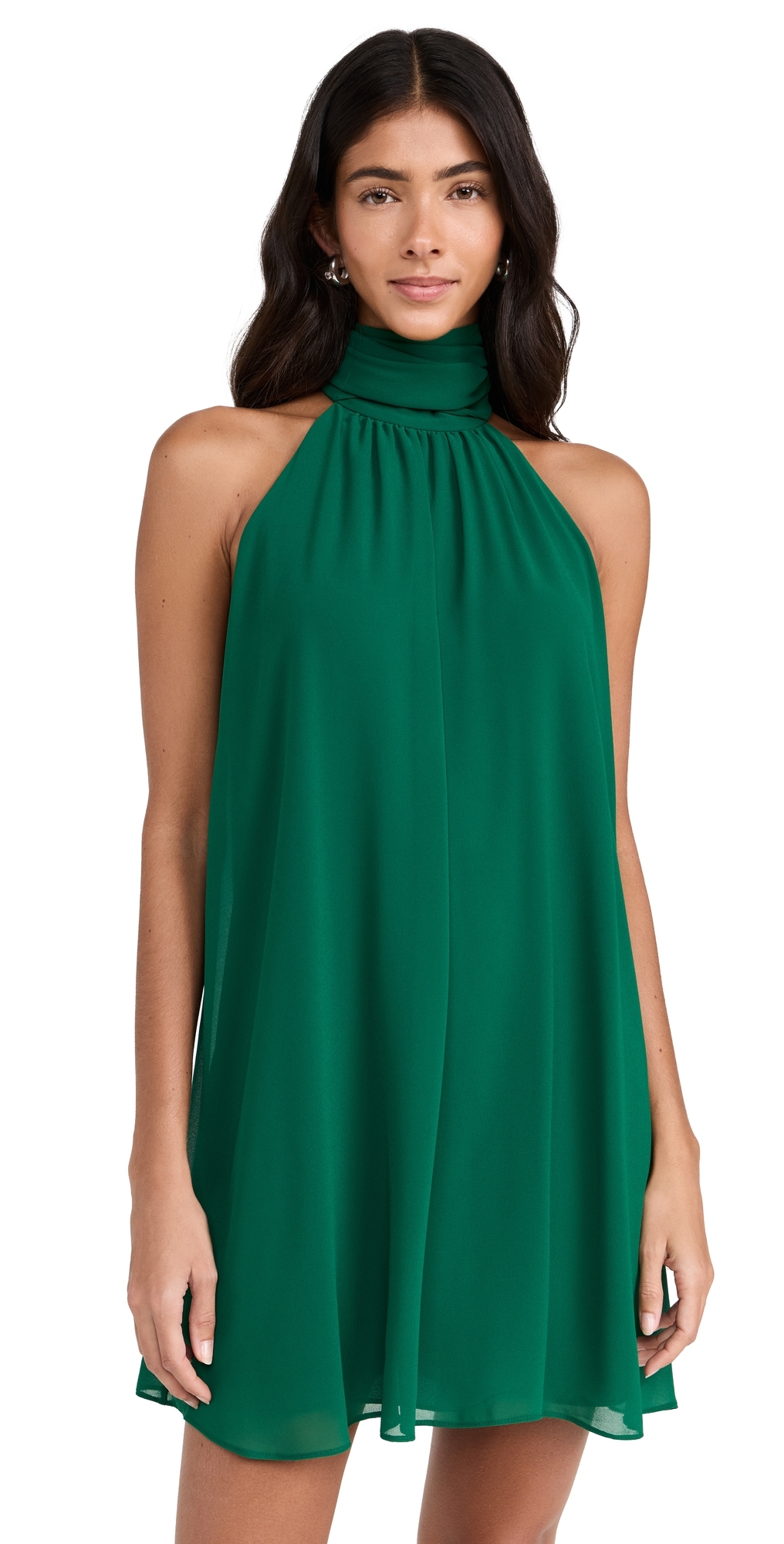 Alice + Olivia Corine Halter Tie Neck Trapeze Mini Dress - Forest Green | Editorialist